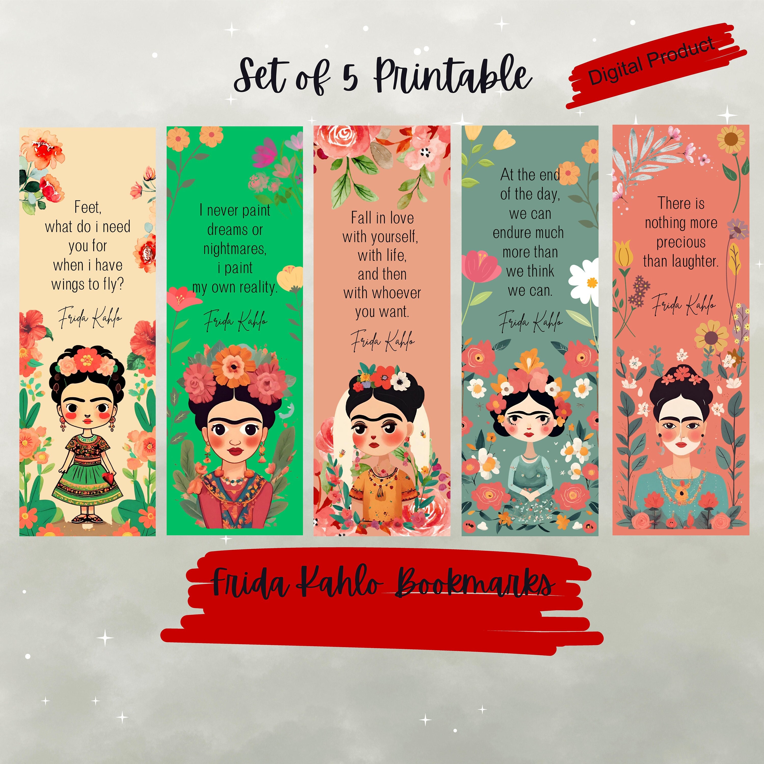 Frida Kahlo Printable Bookmarks Set of 5 Printable Bookmarks Instant ...