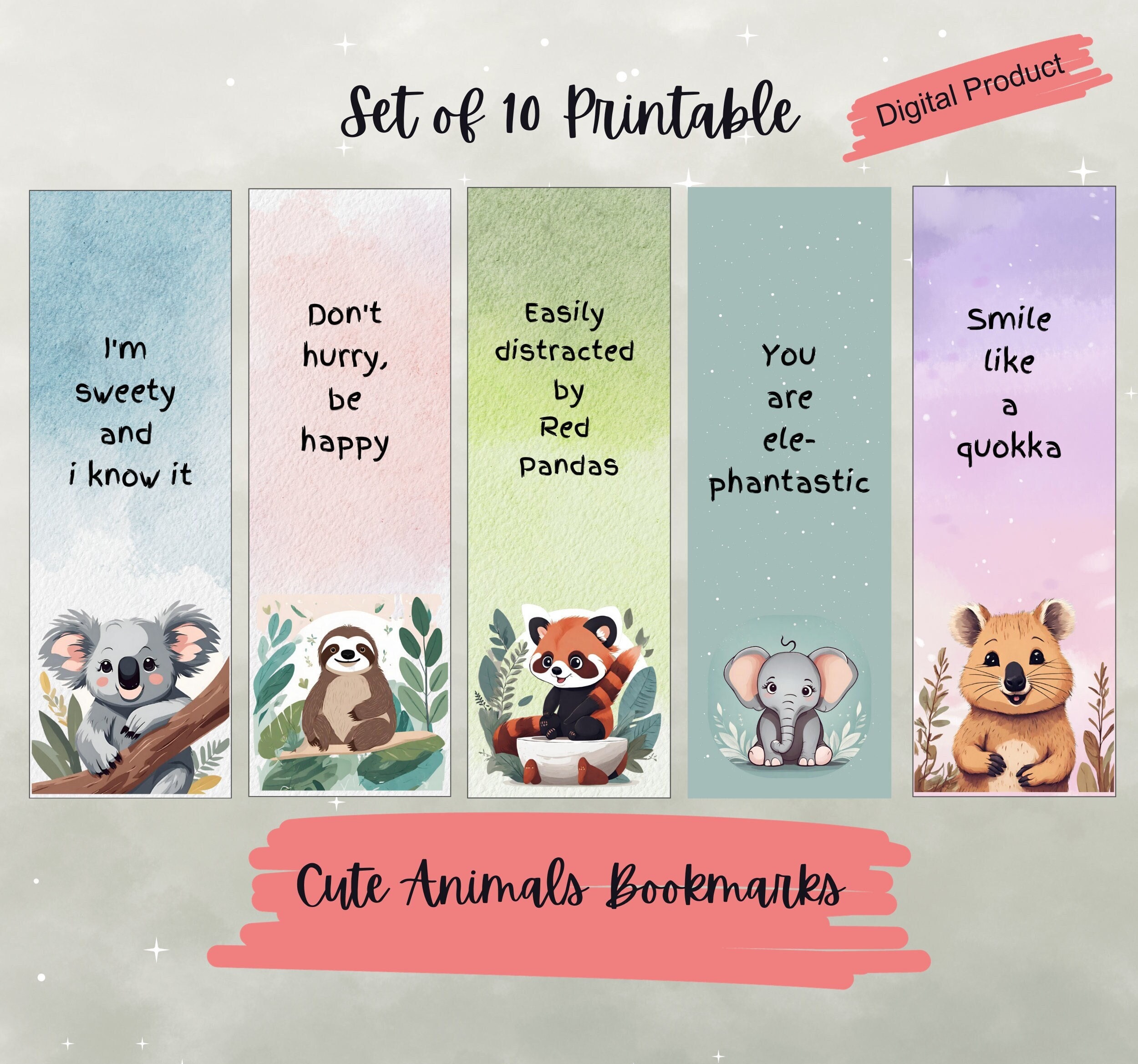 Cute Animals Printable Bookmarks - Etsy