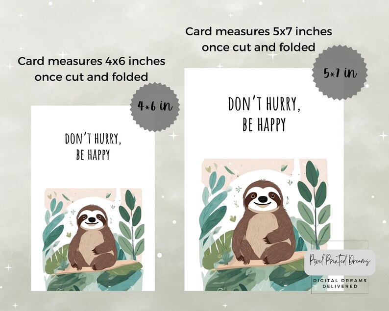 Cute Sloth Printable Card, Sloth Digital Card, Sloth Greeting Card, 5x7 ...