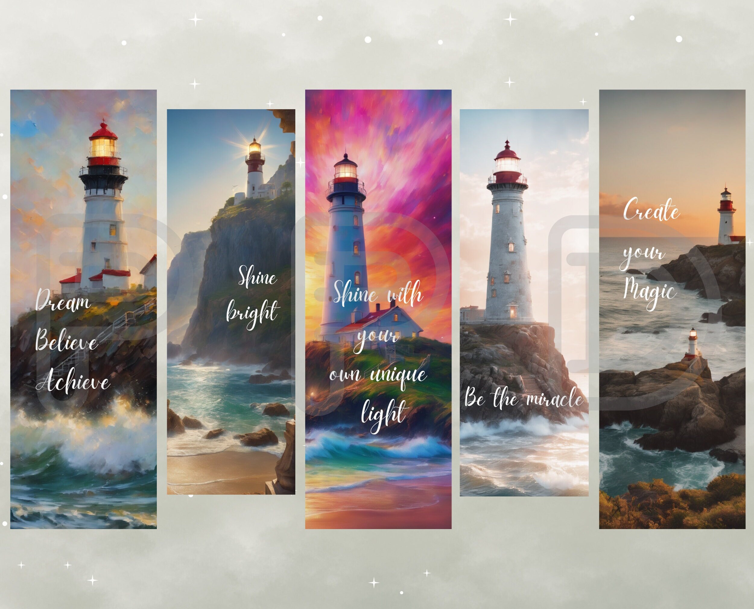 Lighthouse Printable Bookmarks Set of 5 Printable Bookmarks - Etsy