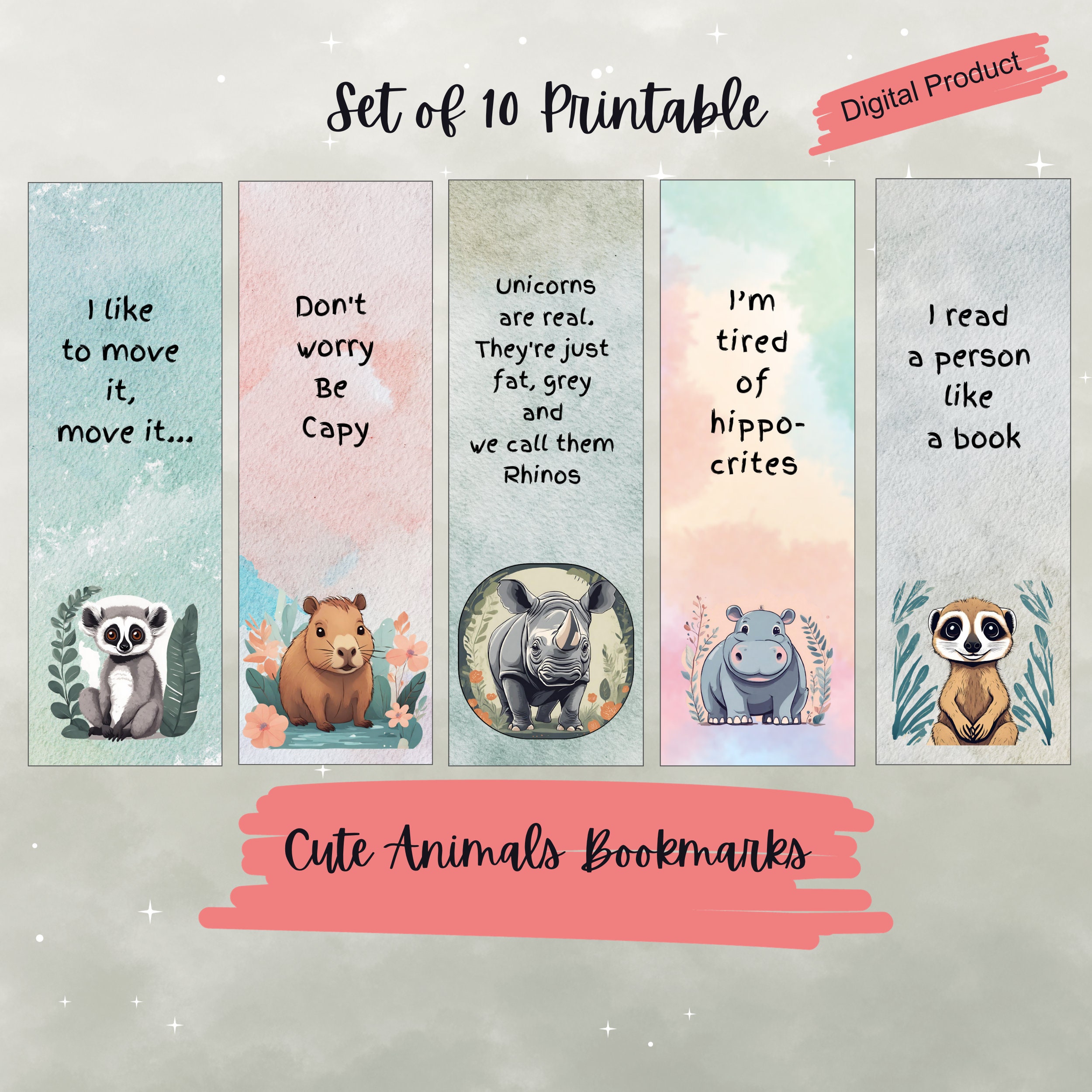 Cute Animals Printable Bookmarks - Etsy