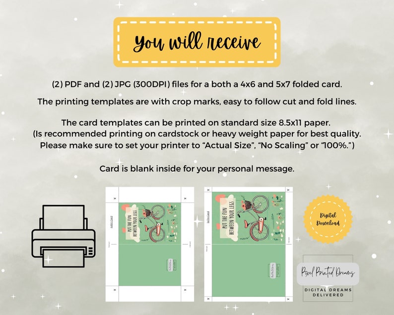 Bike Lovers Printable Birthday Card, Funny Biking Cycling Digital Card, Bike Greeting Card, 5x7 ...