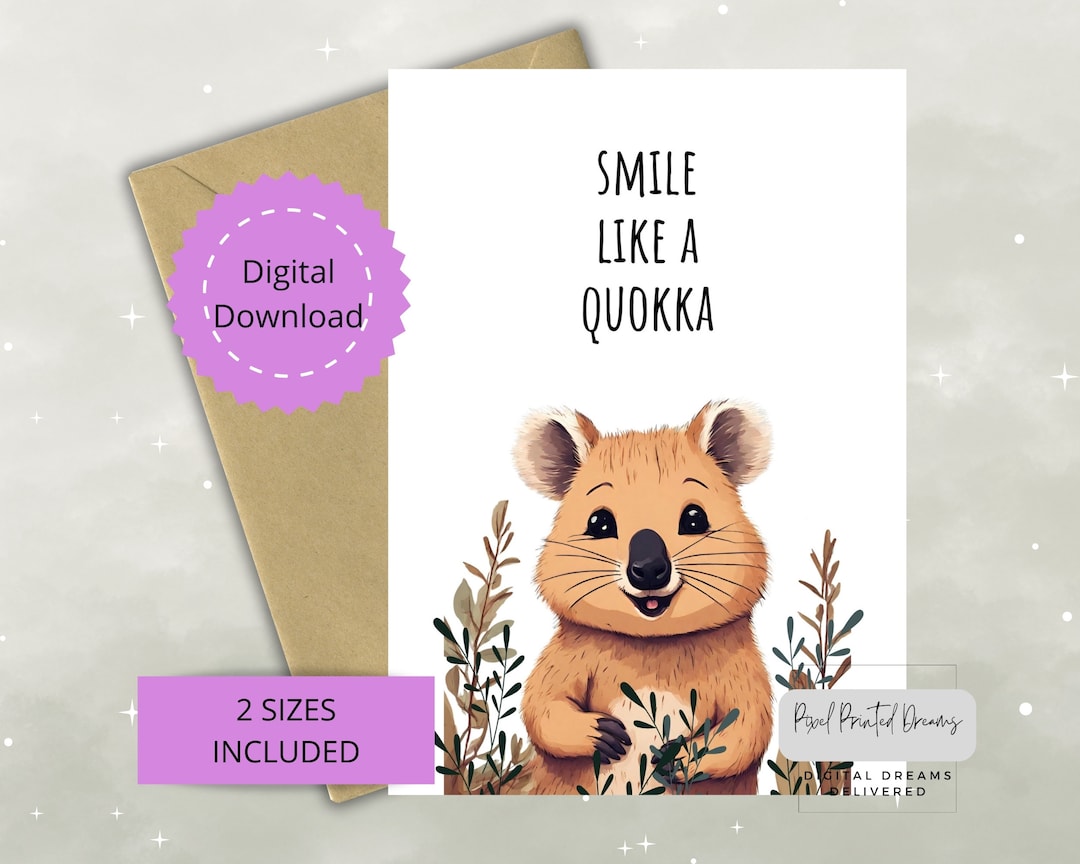 Quokka Printable Card, Quokka Digital Card, Greeting Card, 5x7 Card ...