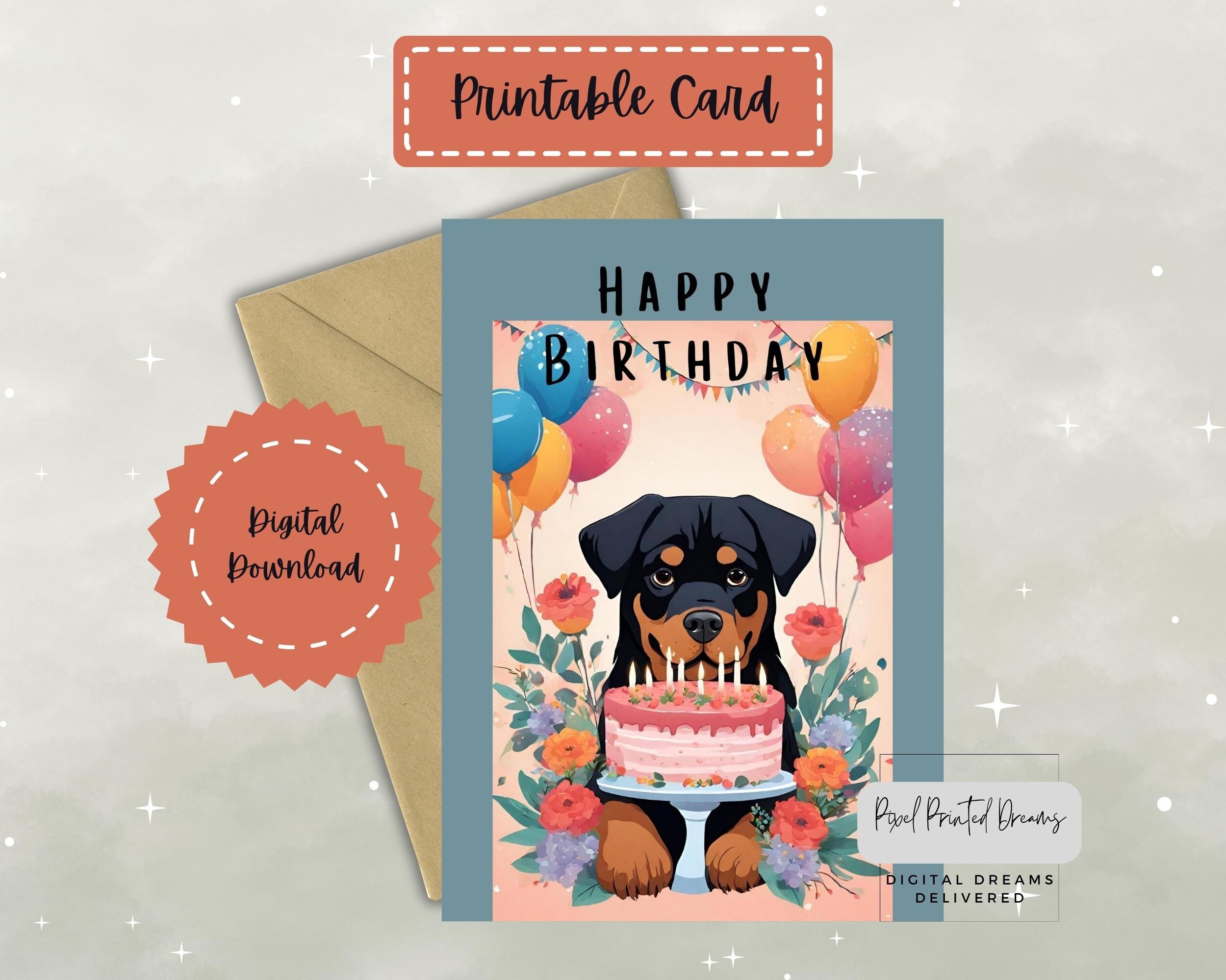 Rottweiler Printable Birthday Card Digital Birthday Card 5x7 Greeting ...