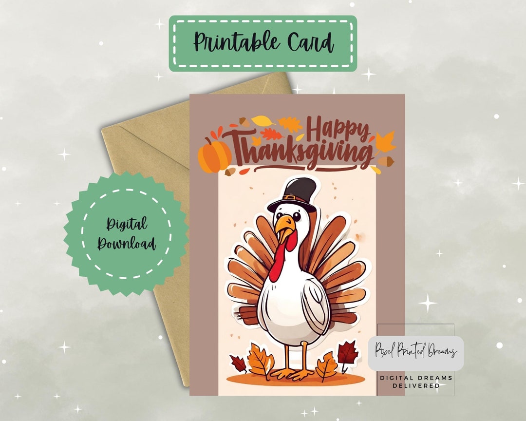 Turkey Thanksgiving Printable Card Digital Thanksgiving Card - Etsy