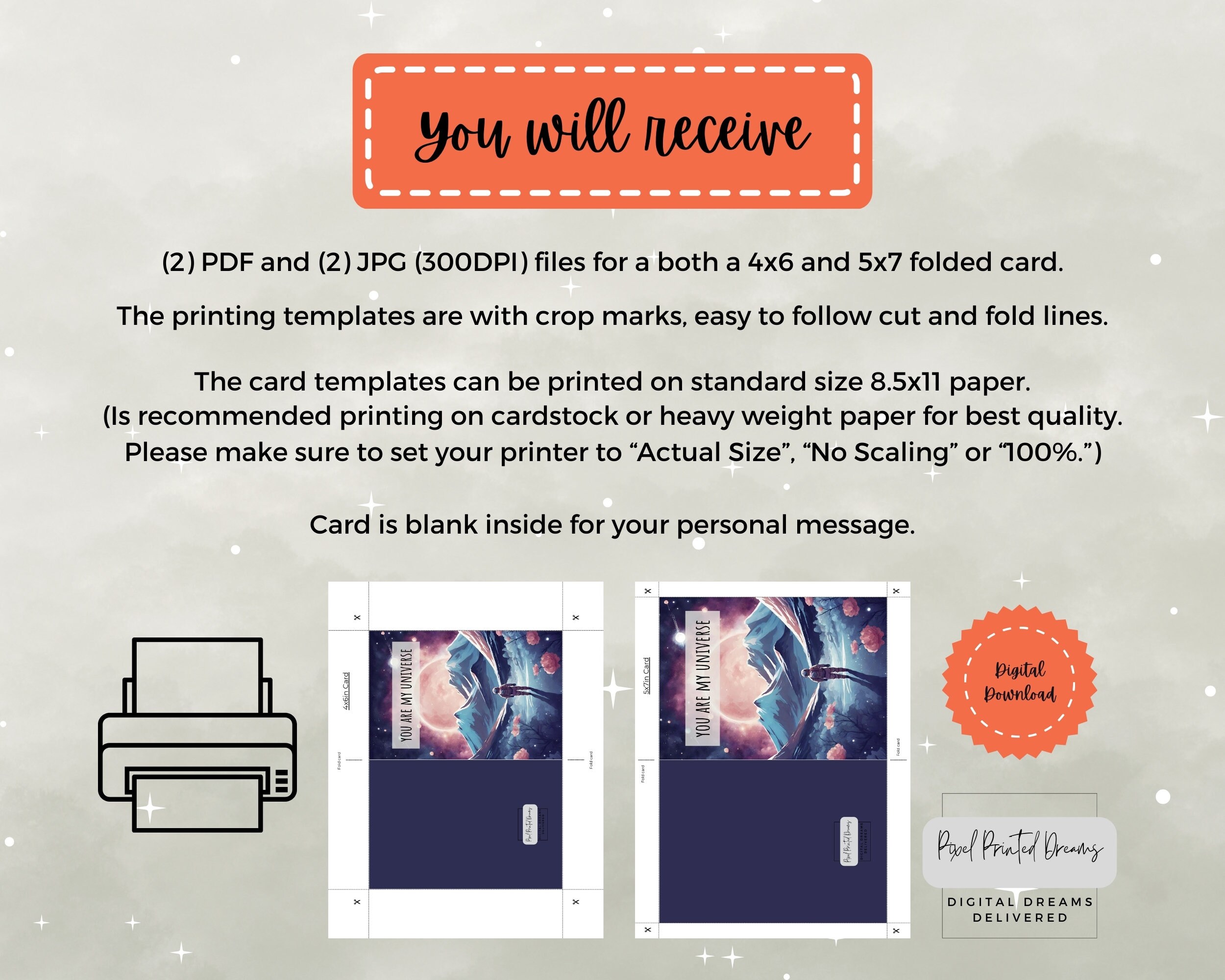 Celestial Printable Card, Cosmic Digital Card, You Are My Universe ...