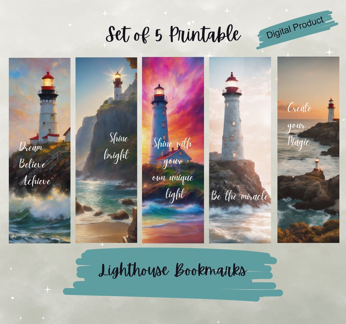 Lighthouse Printable Bookmarks Set of 5 Printable Bookmarks - Etsy