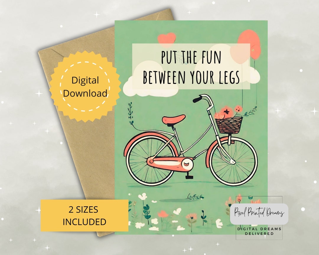 Bike Lovers Printable Birthday Card, Funny Biking Cycling Digital Card ...