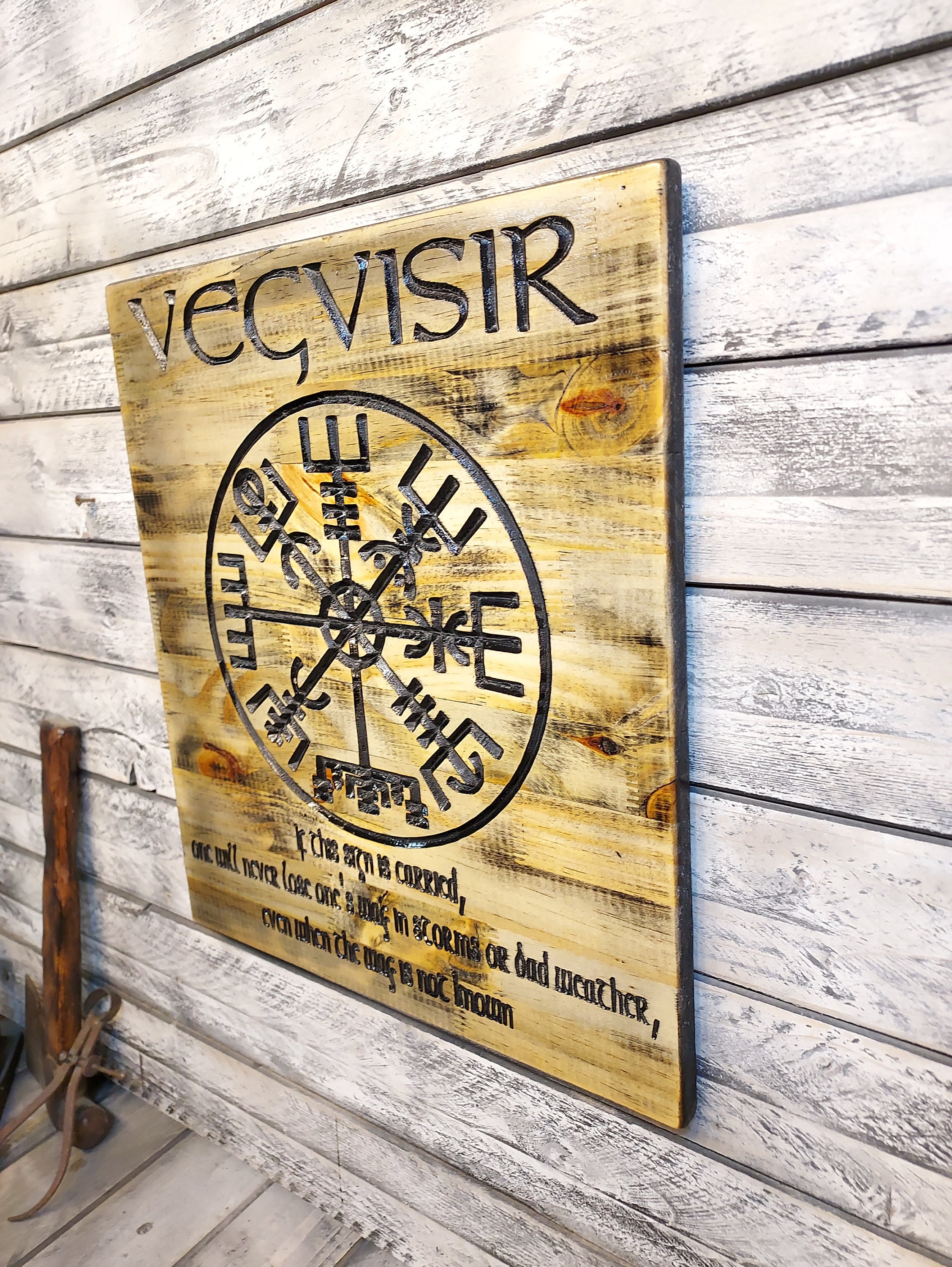 Norse Vegvisir With Text Wood Carving Viking Icelandic - Etsy
