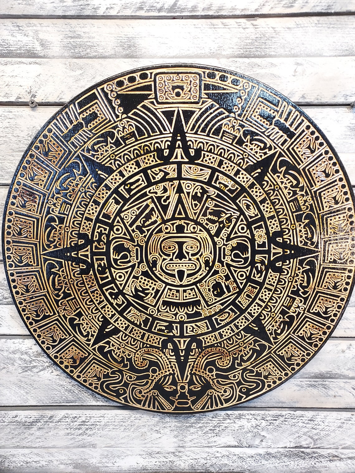 15" Aztec Calendar Wood Carving, Ancient Mexican Wall Art - Etsy
