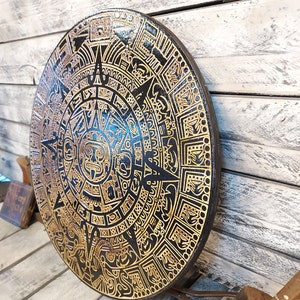 15" Aztec Calendar Wood Carving Plaque Home Decor CNC Ancient Wall ...