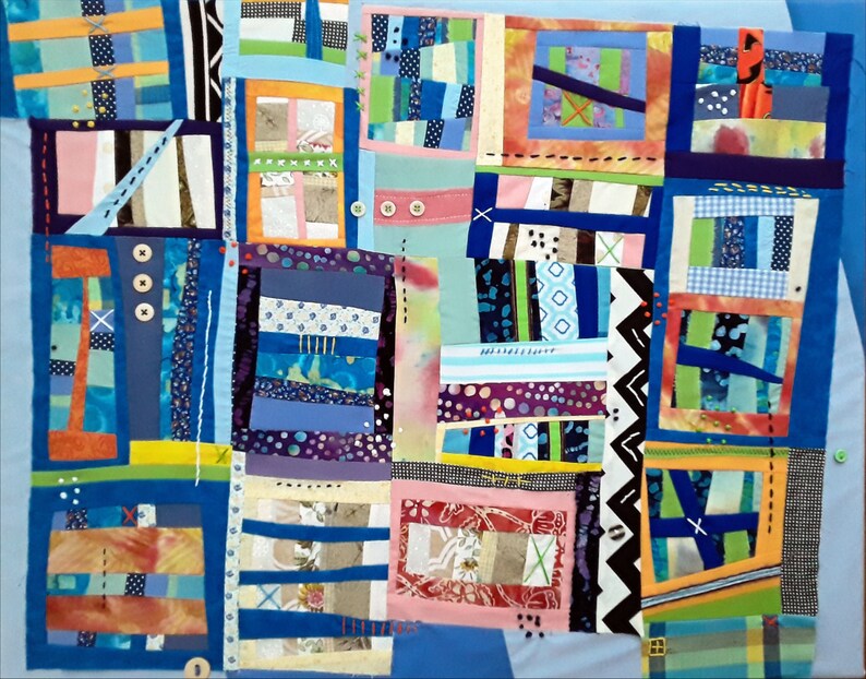 Abstract Fabric Art, Textile Artwork, Improv Wall Hanging, 24" X 36 ...