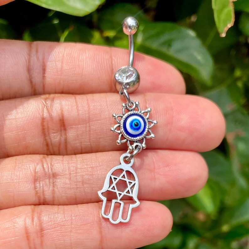 Hamsa Evil Eye Belly Button Ring - Etsy