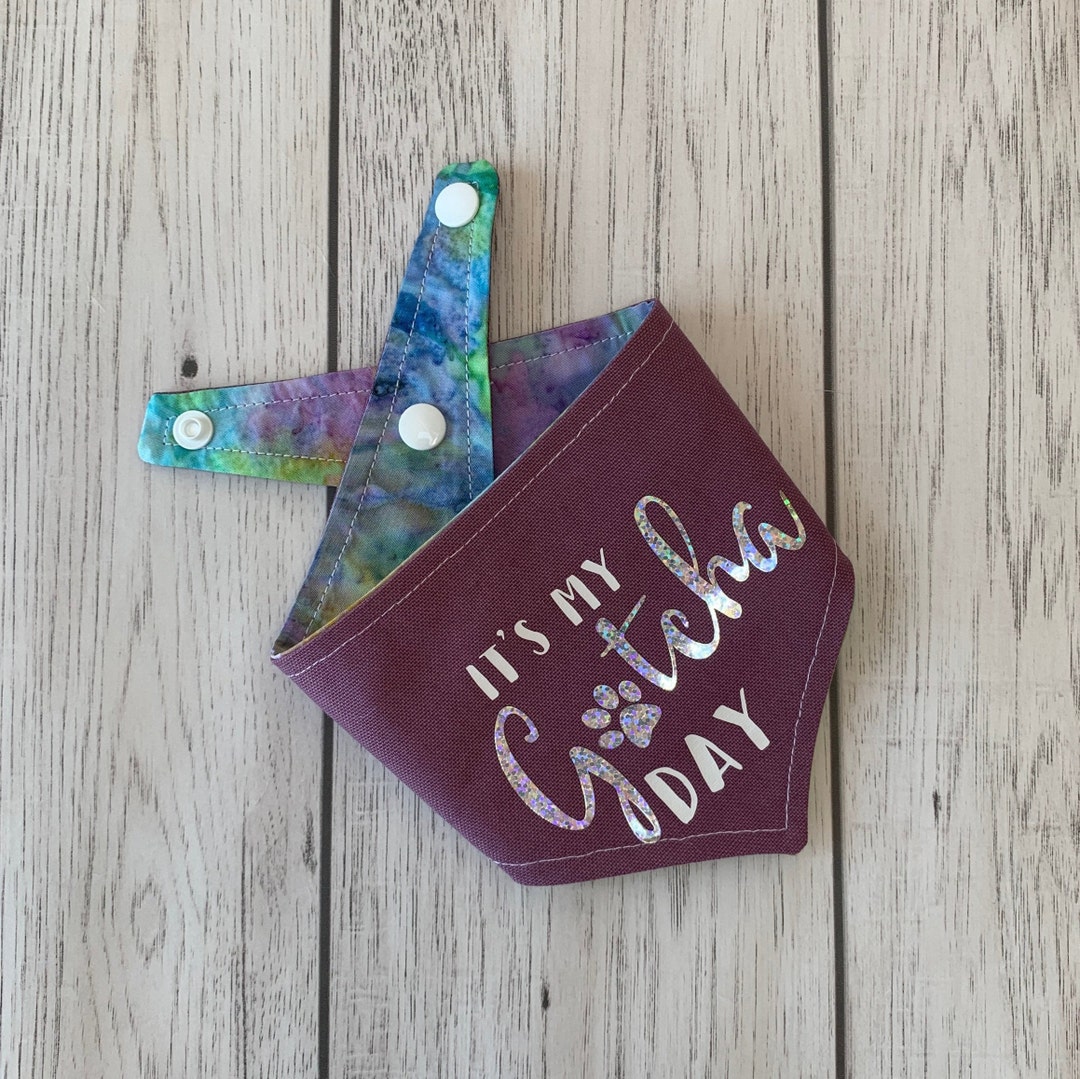 Gotcha Day Holographic Vinyl Print Double Sided Dog Bandana in Purple ...