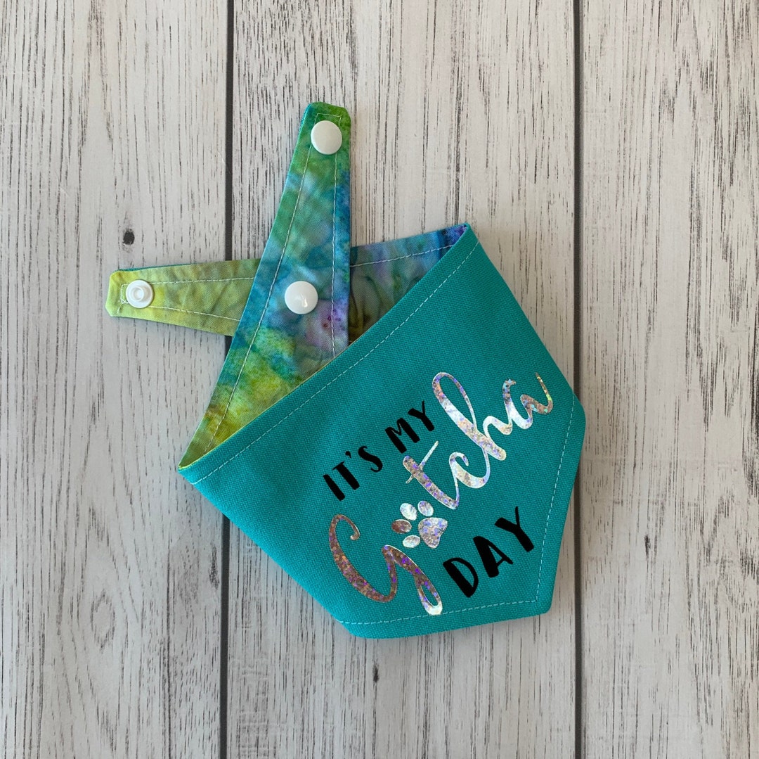 Gotcha Day Holographic Vinyl Print Double Sided Dog Bandana in ...