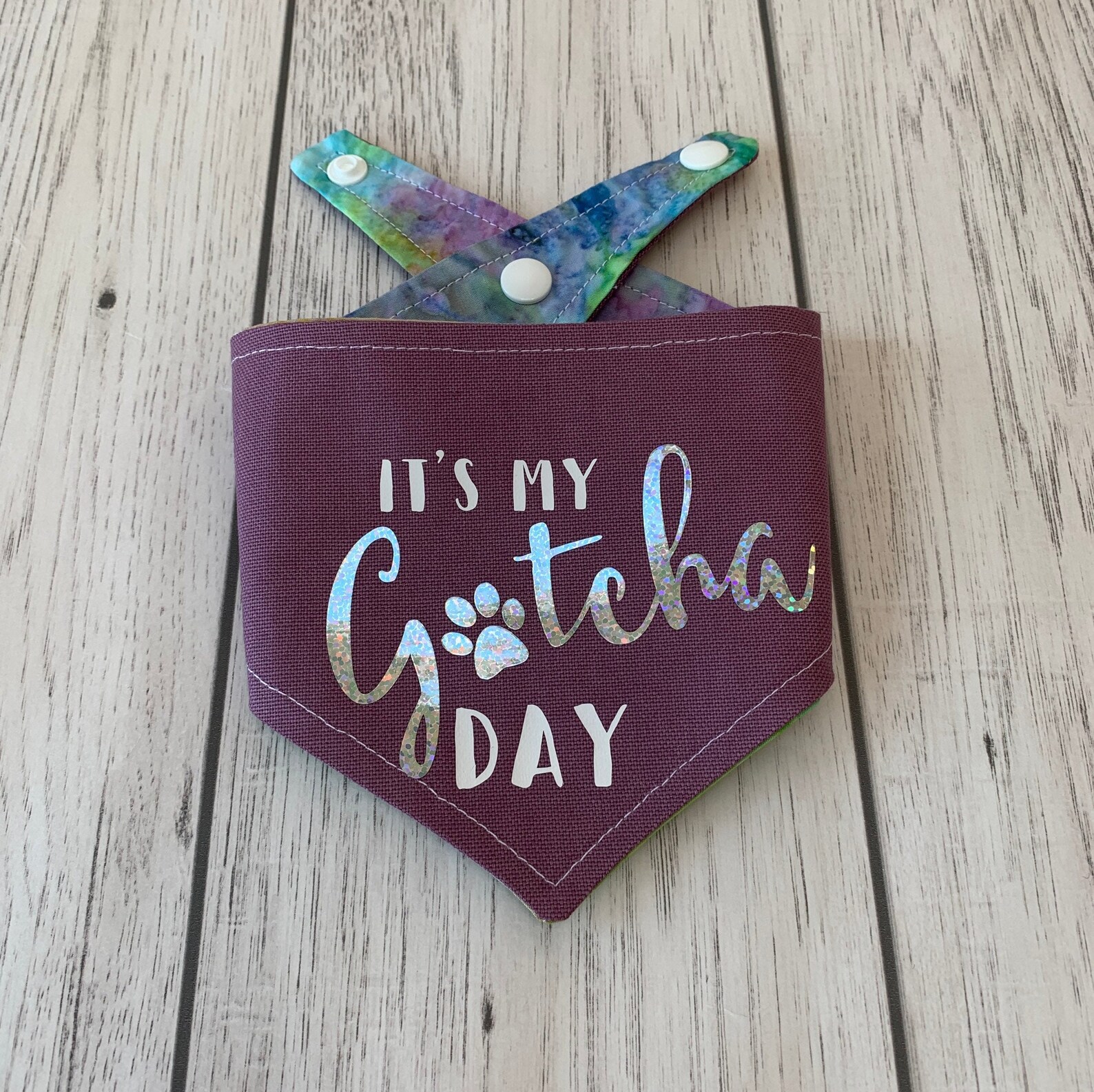 Gotcha Day Holographic Vinyl Print Double Sided Dog Bandana in - Etsy