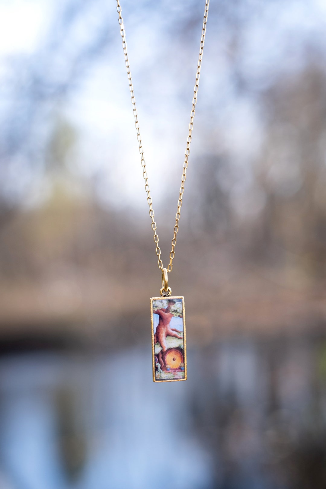 Hobbit Hole Necklace, Unique Watercolor Jewelry, Yellow Hobbit Door ...