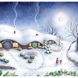Winter Hobbiton Scene, Lord of the Rings Art Print, Hobbit Holes, the ...