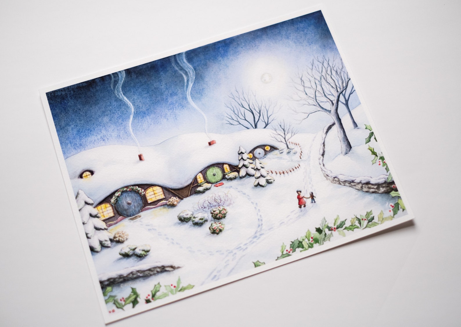 Winter Hobbiton Scene, Lord of the Rings Art Print, Hobbit Holes, the ...