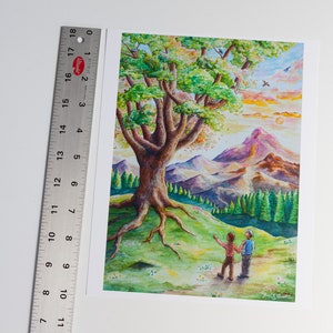 Leaf by Niggle Print, Tolkien Inspired Art, Tree and Mountains ...