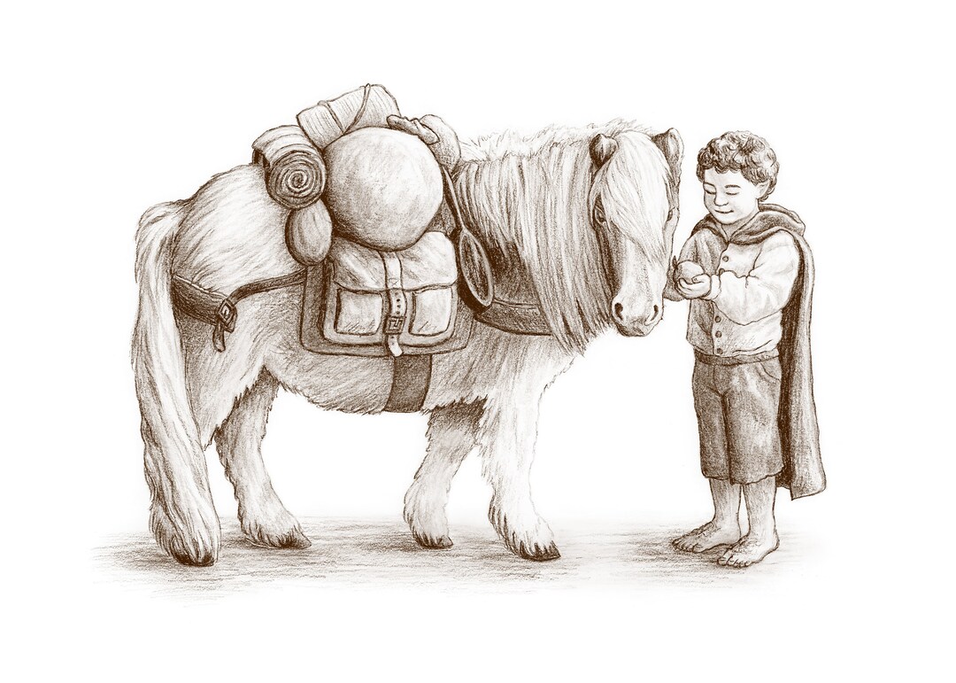 Samwise and Bill the Pony, Charcoal Drawing Art Print, Lord of the ...