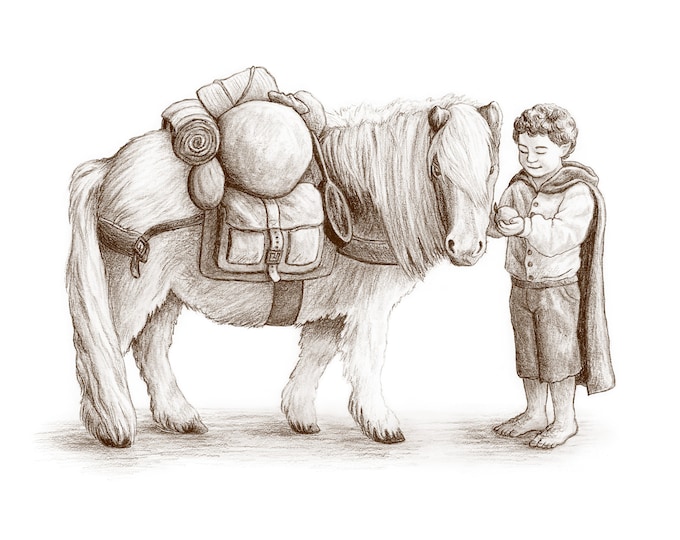 Samwise and Bill the Pony, Charcoal Drawing Art Print, Lord of the ...