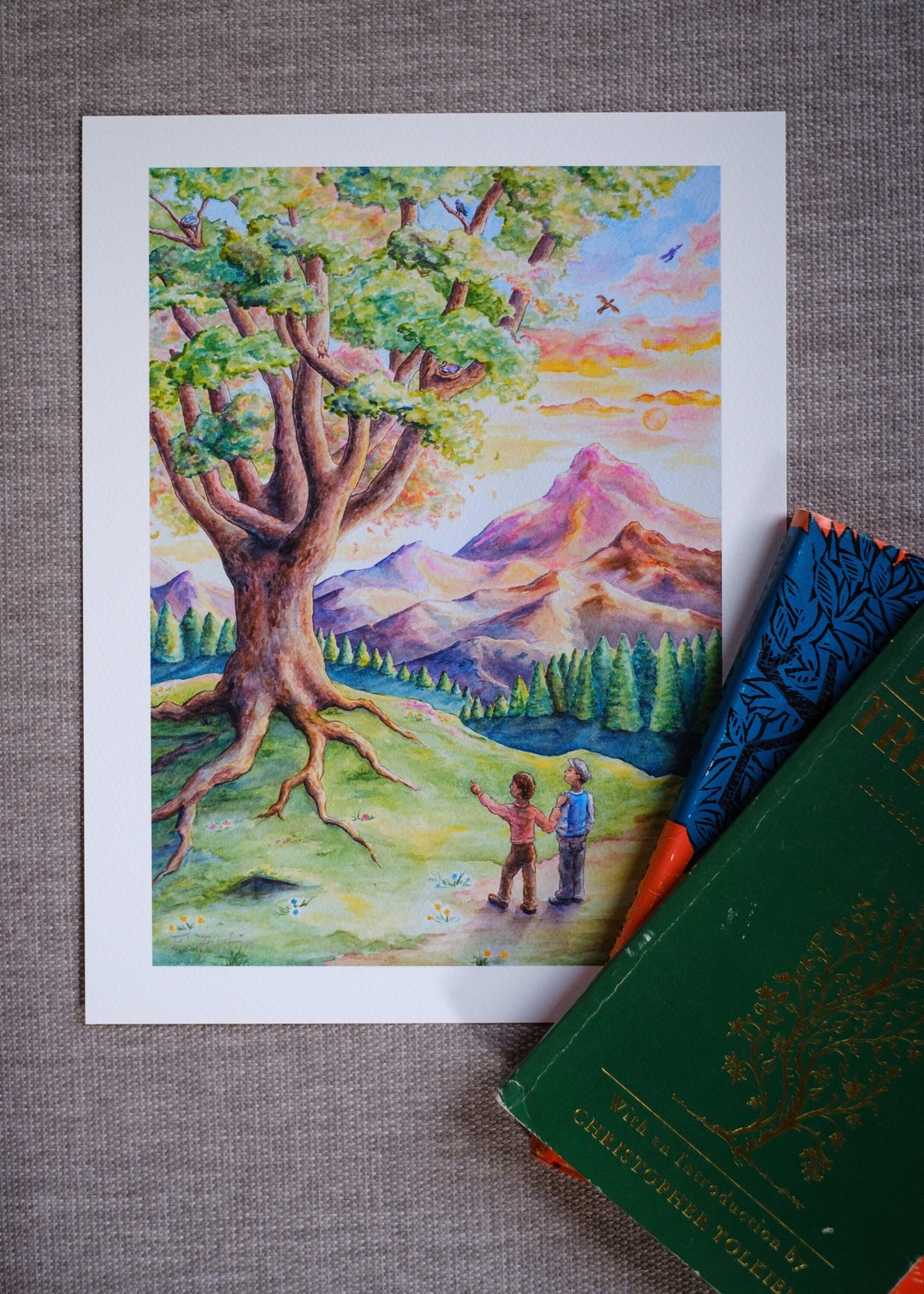 Leaf by Niggle Print, Tolkien Inspired Art, Tree and Mountains ...