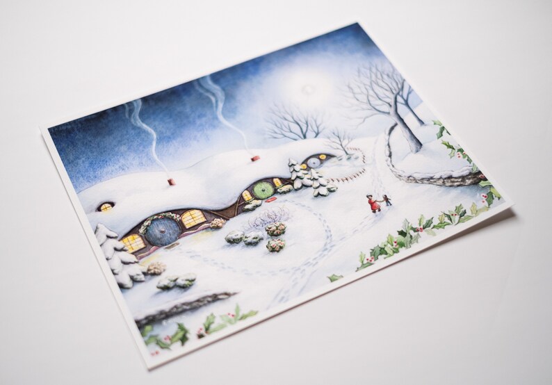 Winter Hobbiton Scene, Lord of the Rings Art Print, Hobbit Holes, the ...