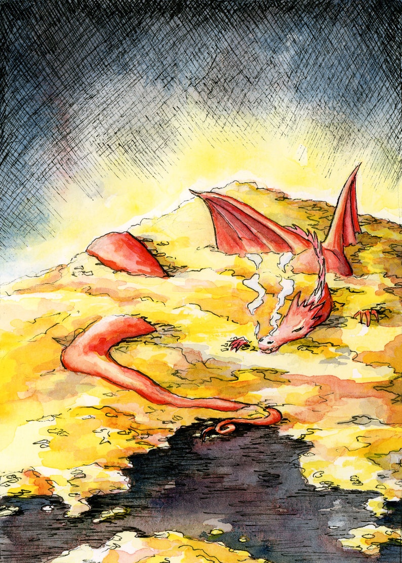 Smaug Watercolor Print the Hobbit Watercolor Tolkien Art - Etsy Sweden