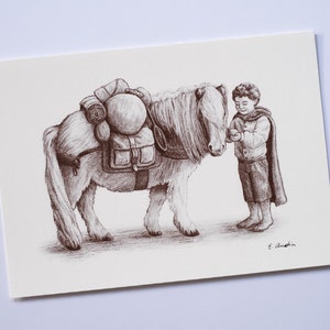 Samwise and Bill the Pony Charcoal Drawing Art Print Lord of - Etsy