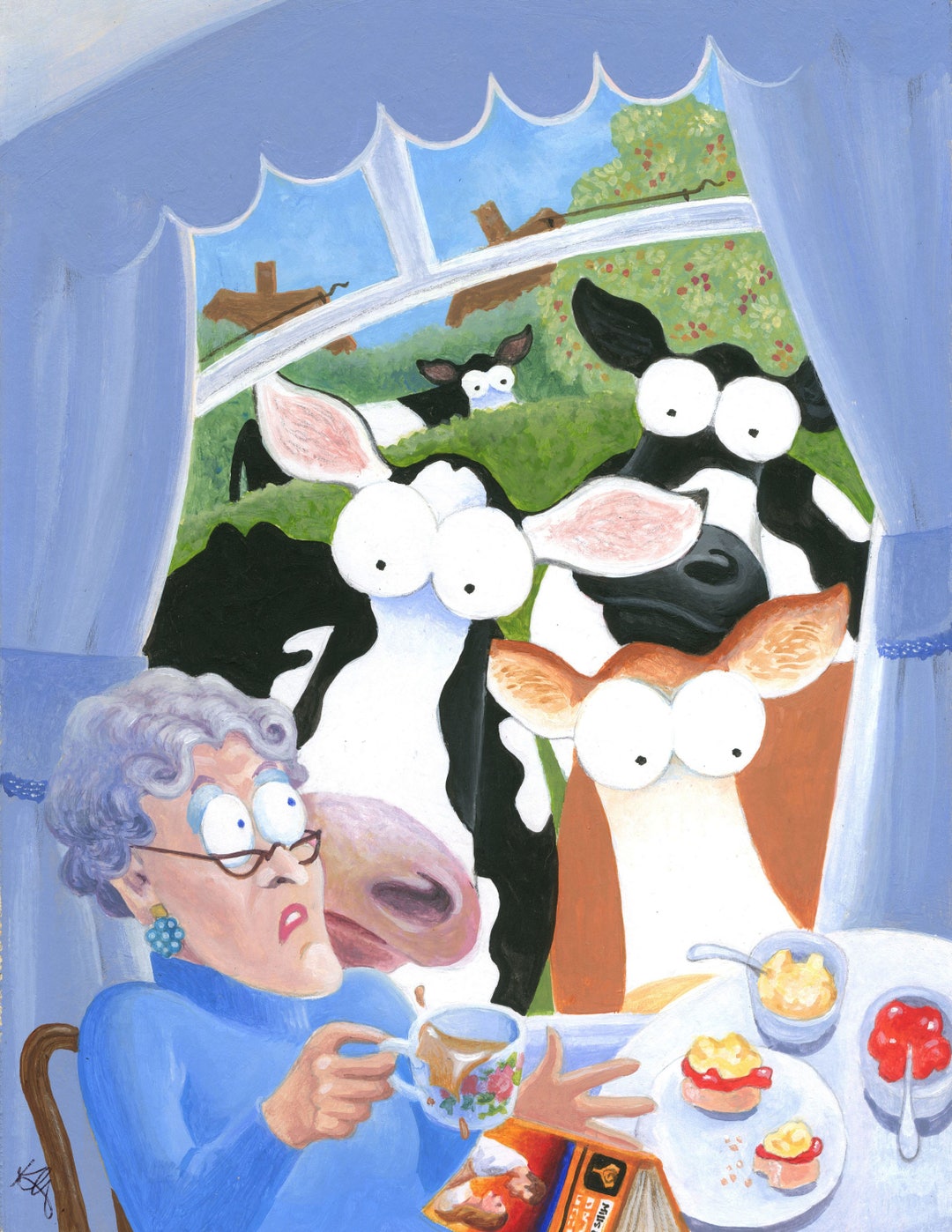 Cow Print Teatime Turmoil Limited Edition Art Print of Cows - Etsy