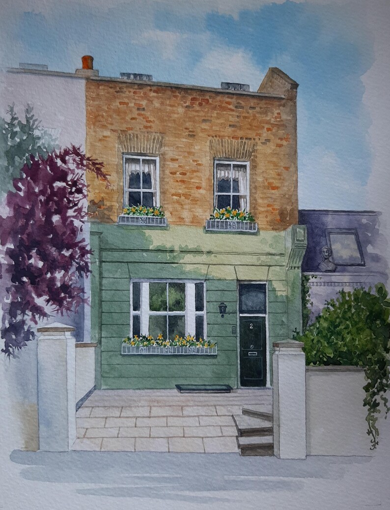 Small Hand Painted House or Building Portrait Painting in Watercolour 7 ...
