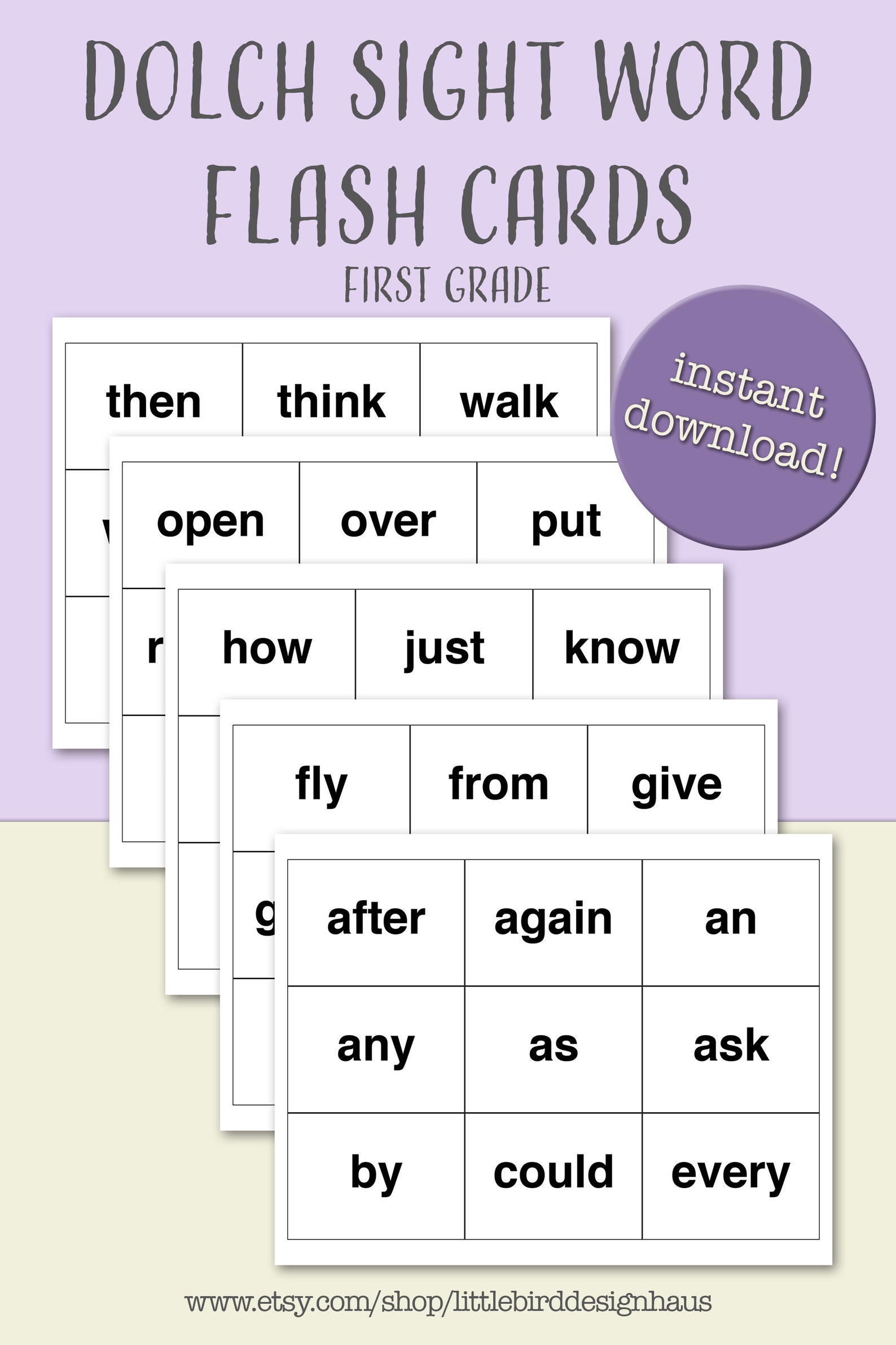 41 Dolch First Grade Sight Word Flash Cards Printable. 1st Grade ...