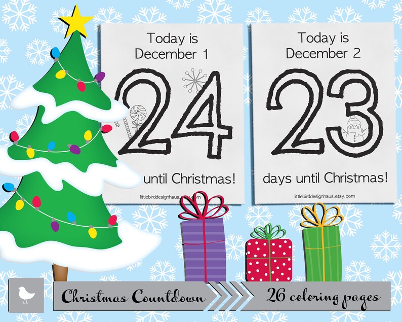 Christmas Countdown Printable Coloring Sheets, Worksheets, Preschool ...
