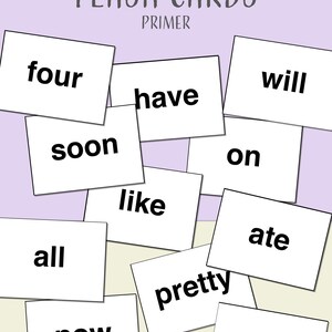52 Dolch Primer Sight Word Flash Cards Printable. Kindergarten ...