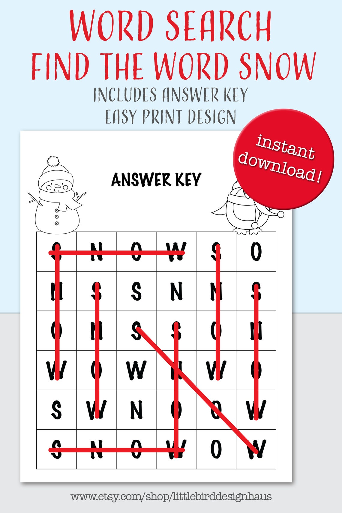 Winter Word Search Activity Worksheet Printable Kindergarten - Etsy