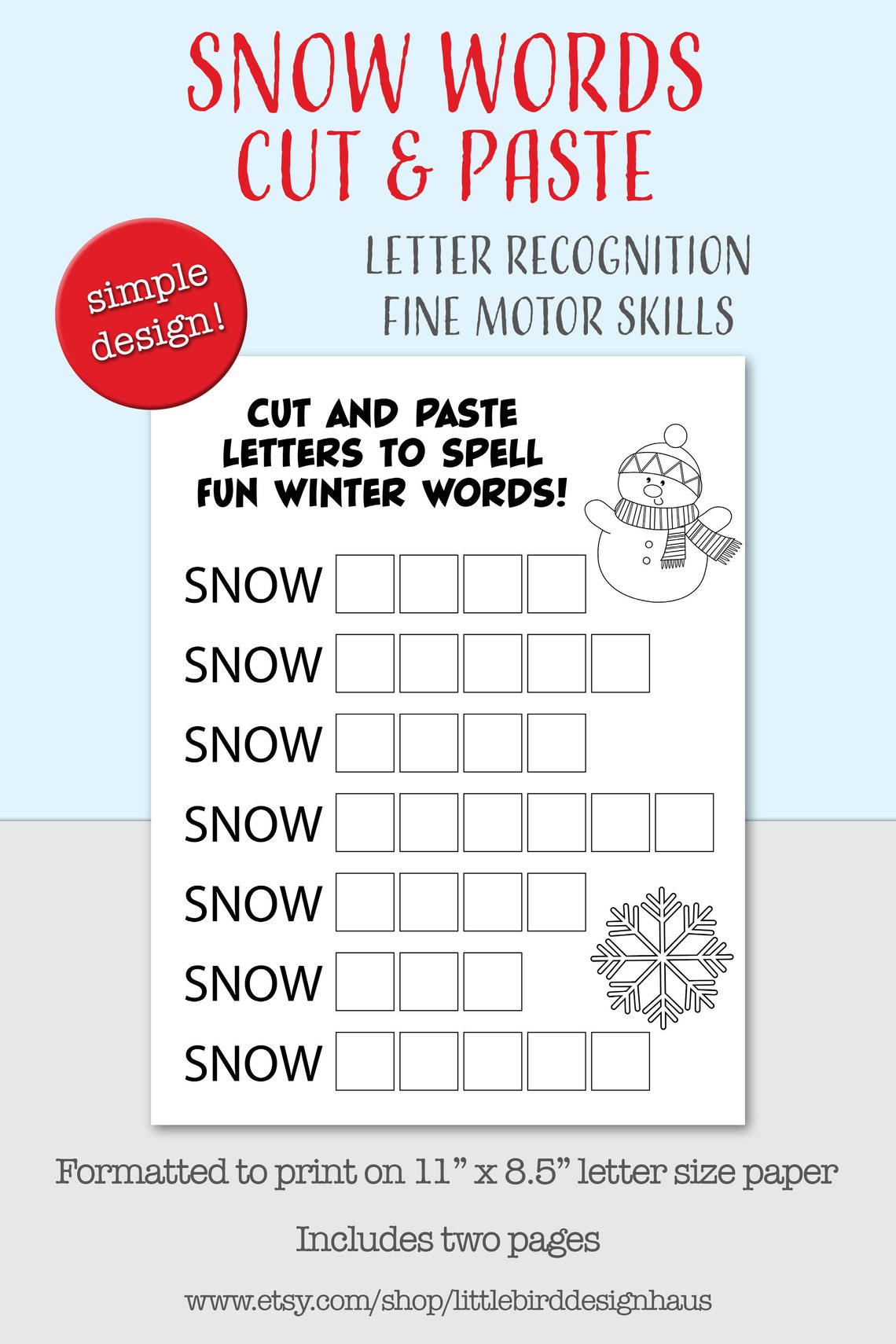 Winter Cut and Paste Activity Worksheet Printable Kindergarten ...