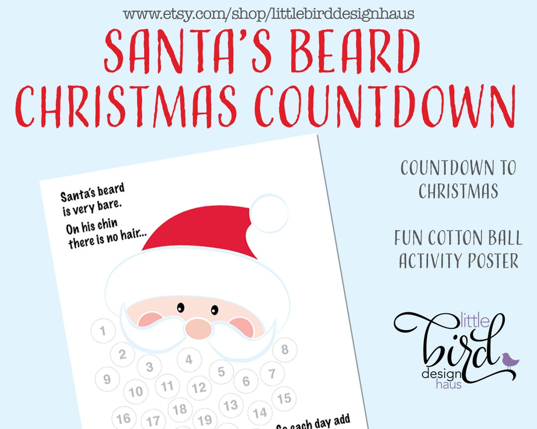 Christmas Countdown Printable Poster, Advent Calendar, Santa's Cotton ...
