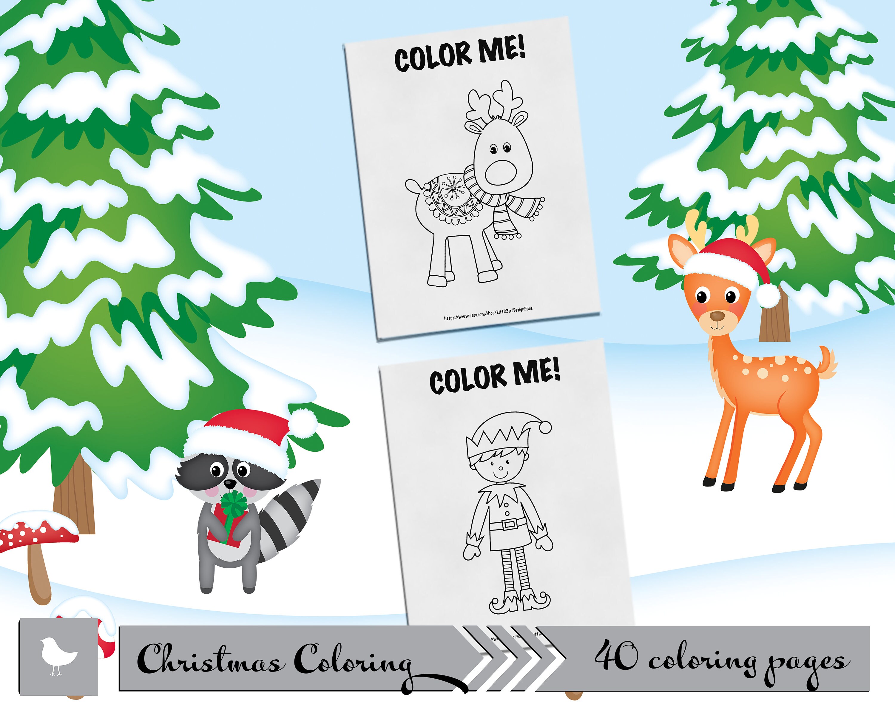 40 Christmas Coloring Sheets, Worksheets for Preschool, Kindergarten ...