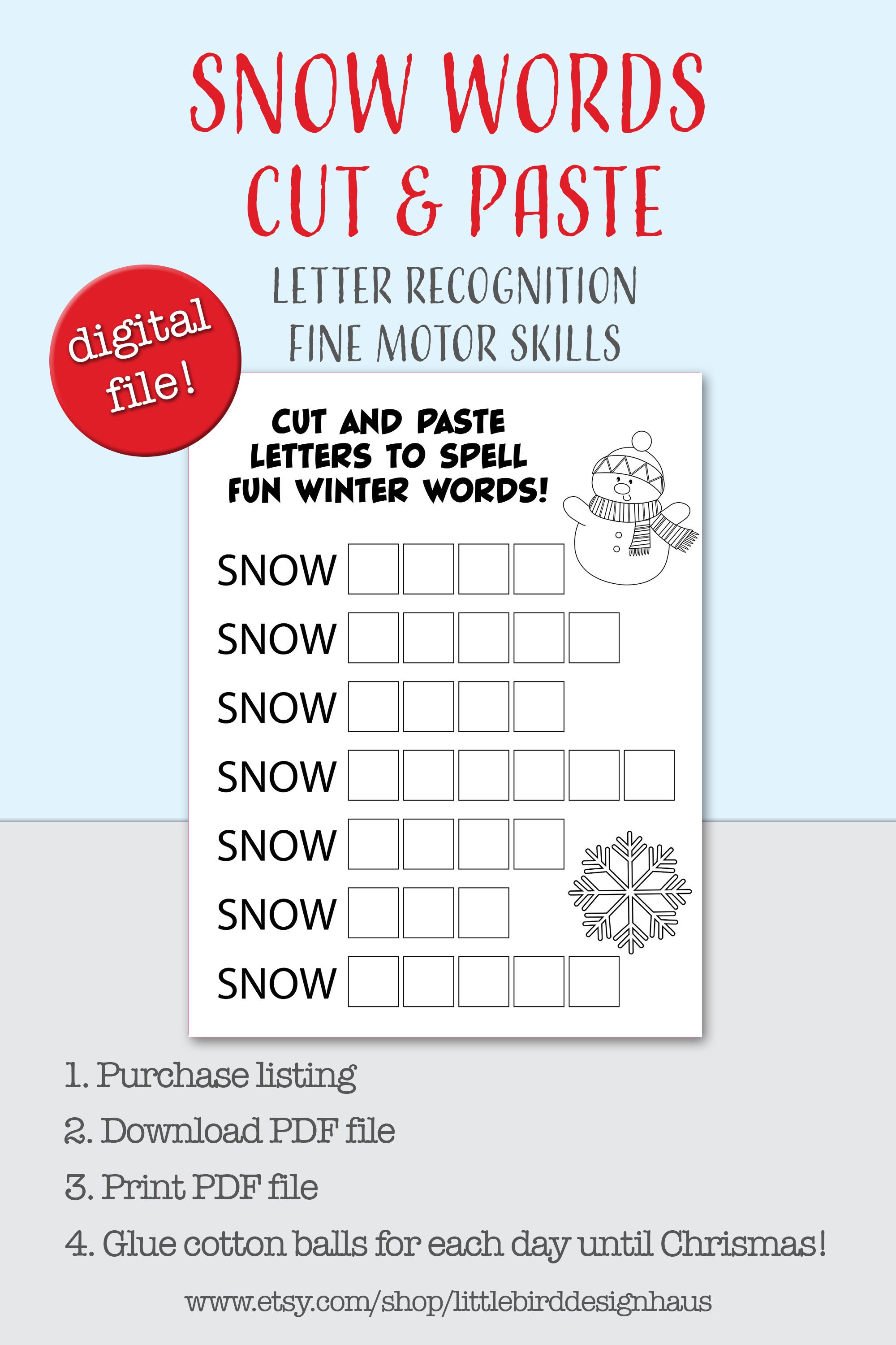 Winter Cut and Paste Activity Worksheet Printable Kindergarten ...
