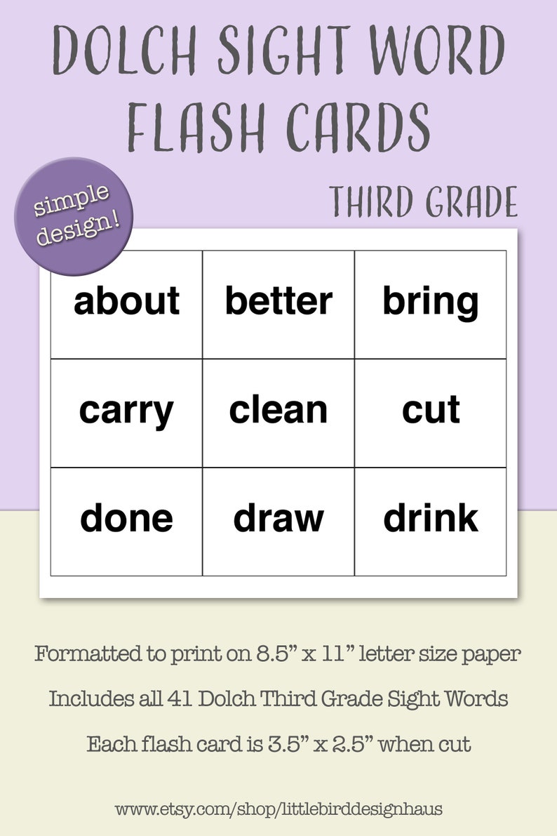 41 Dolch Third Grade Sight Word Flash Cards Printable. 3rd Grade ...