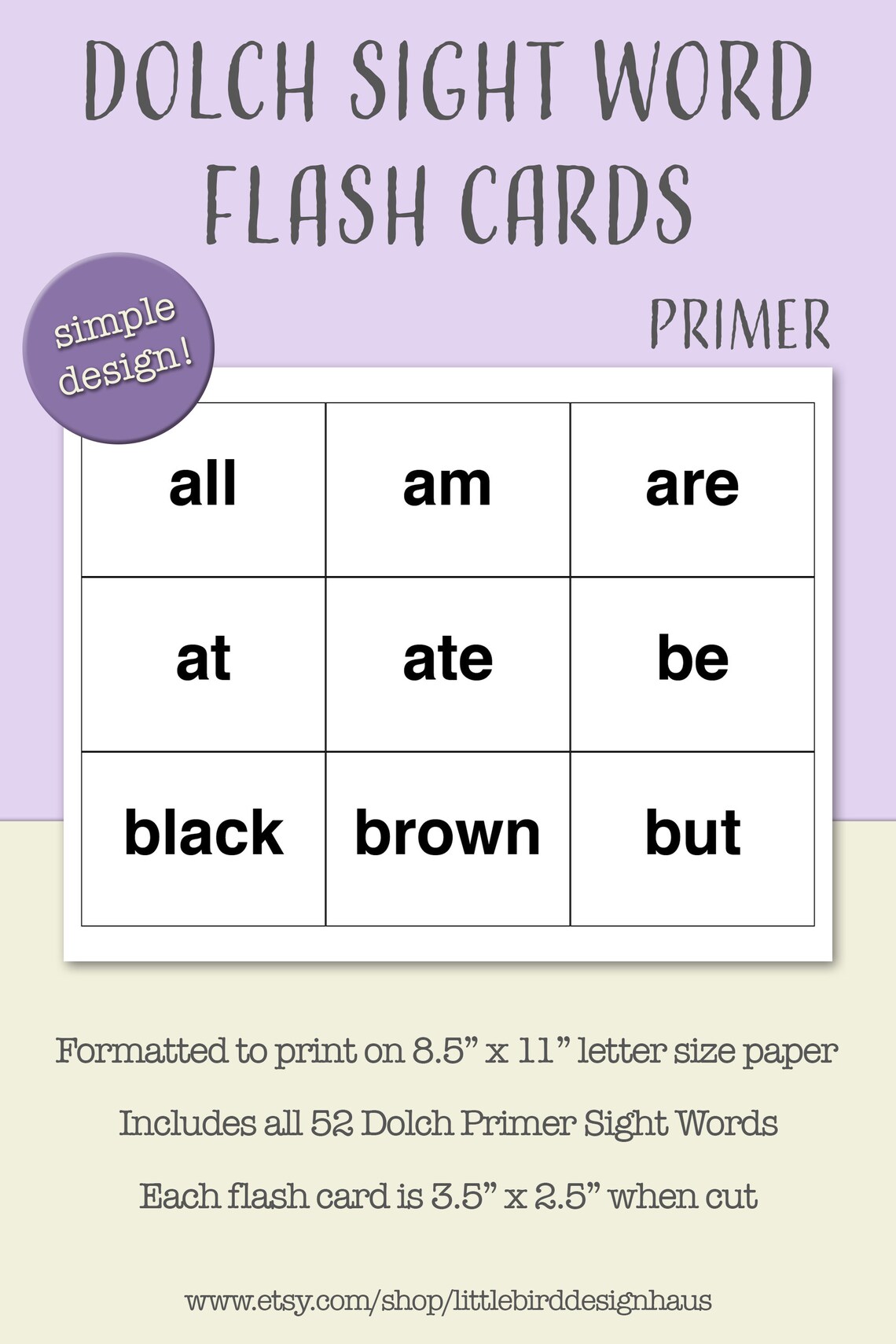 52 Dolch Primer Sight Word Flash Cards Printable. - Etsy Canada