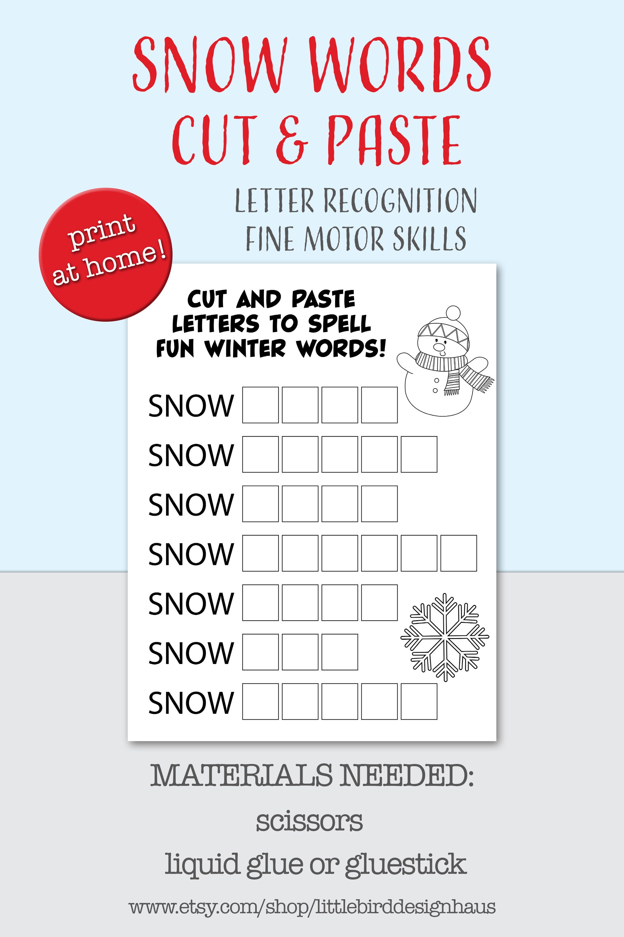 Winter Cut and Paste Activity Worksheet Printable Kindergarten ...