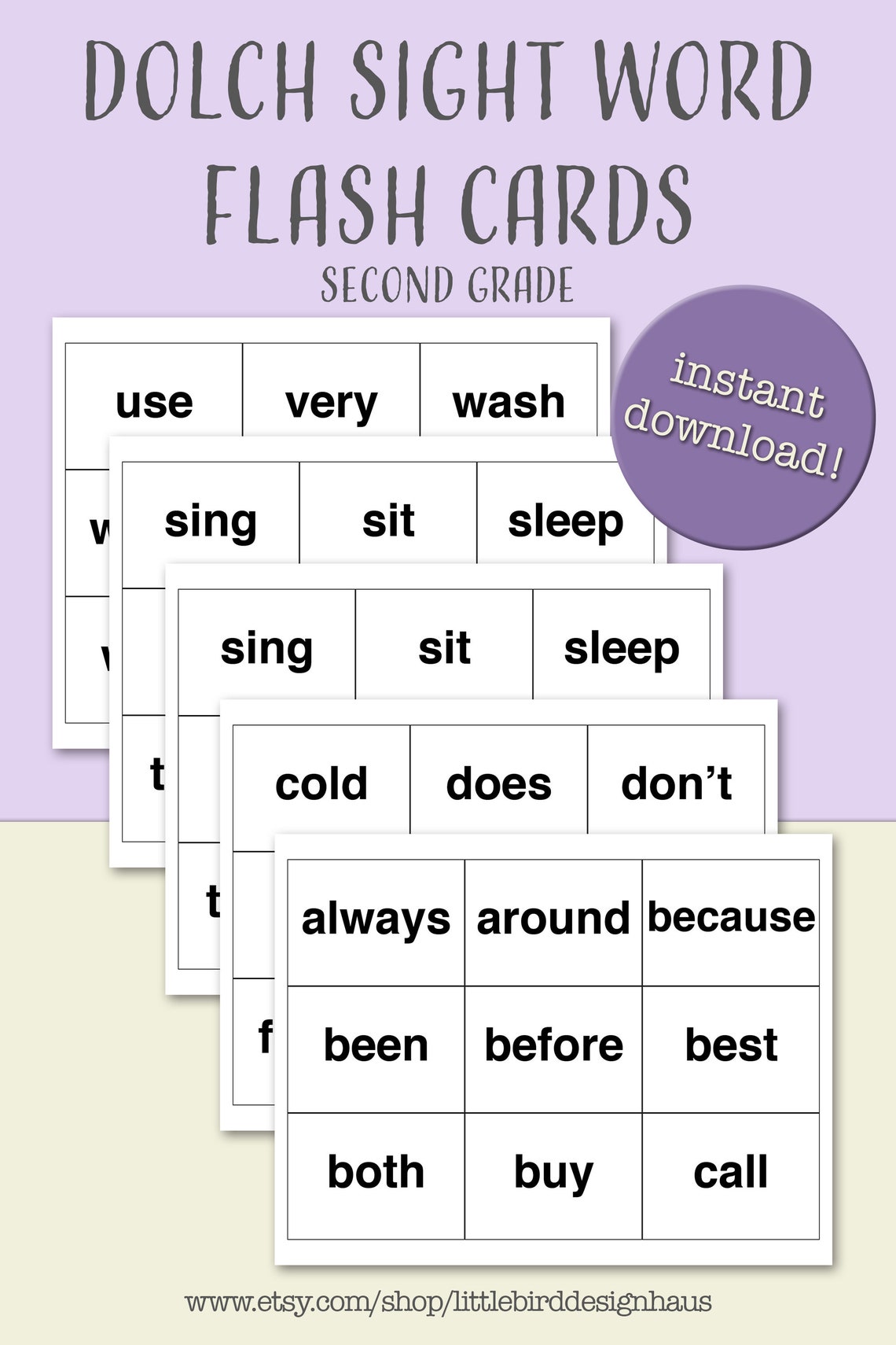 46 Dolch Second Grade Sight Word Flash Cards Printable. 2nd Grade ...