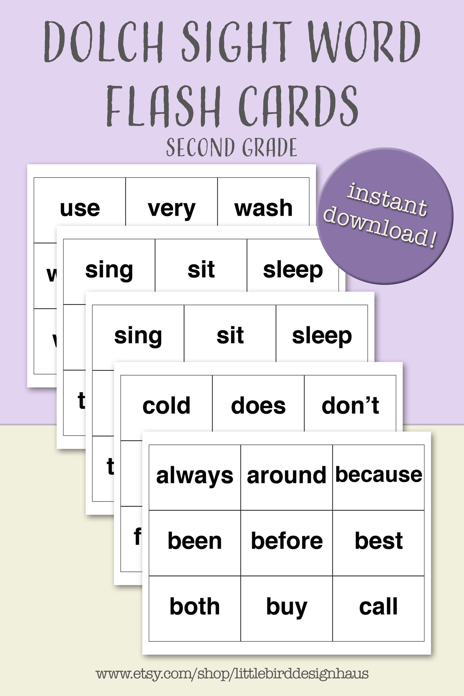 46 Dolch Second Grade Sight Word Flash Cards Printable. 2nd Grade ...