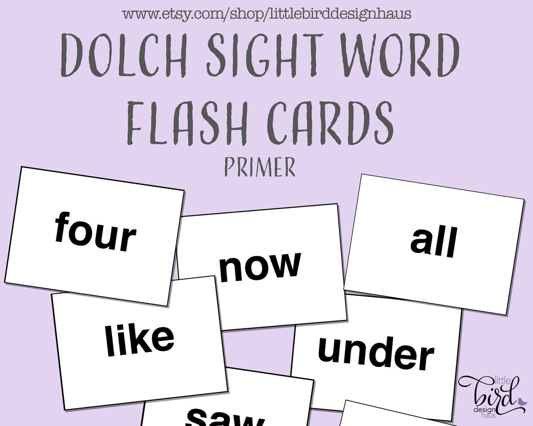 52 Dolch Primer Sight Word Flash Cards Printable. Kindergarten ...