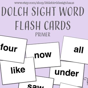 52 Dolch Primer Sight Word Flash Cards Printable. Kindergarten ...
