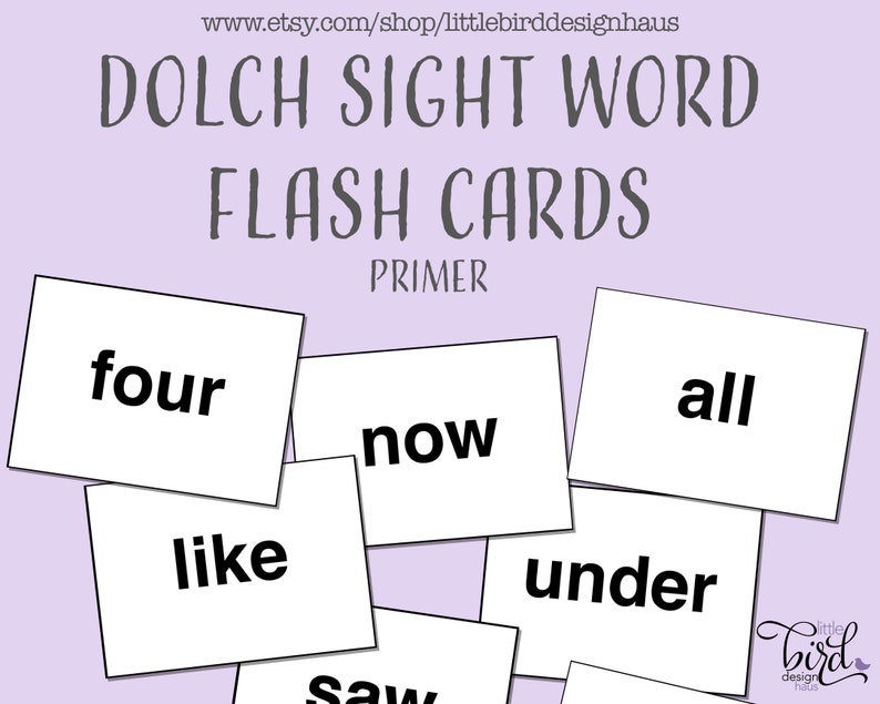 52 Dolch Primer Sight Word Flash Cards Printable. Kindergarten ...