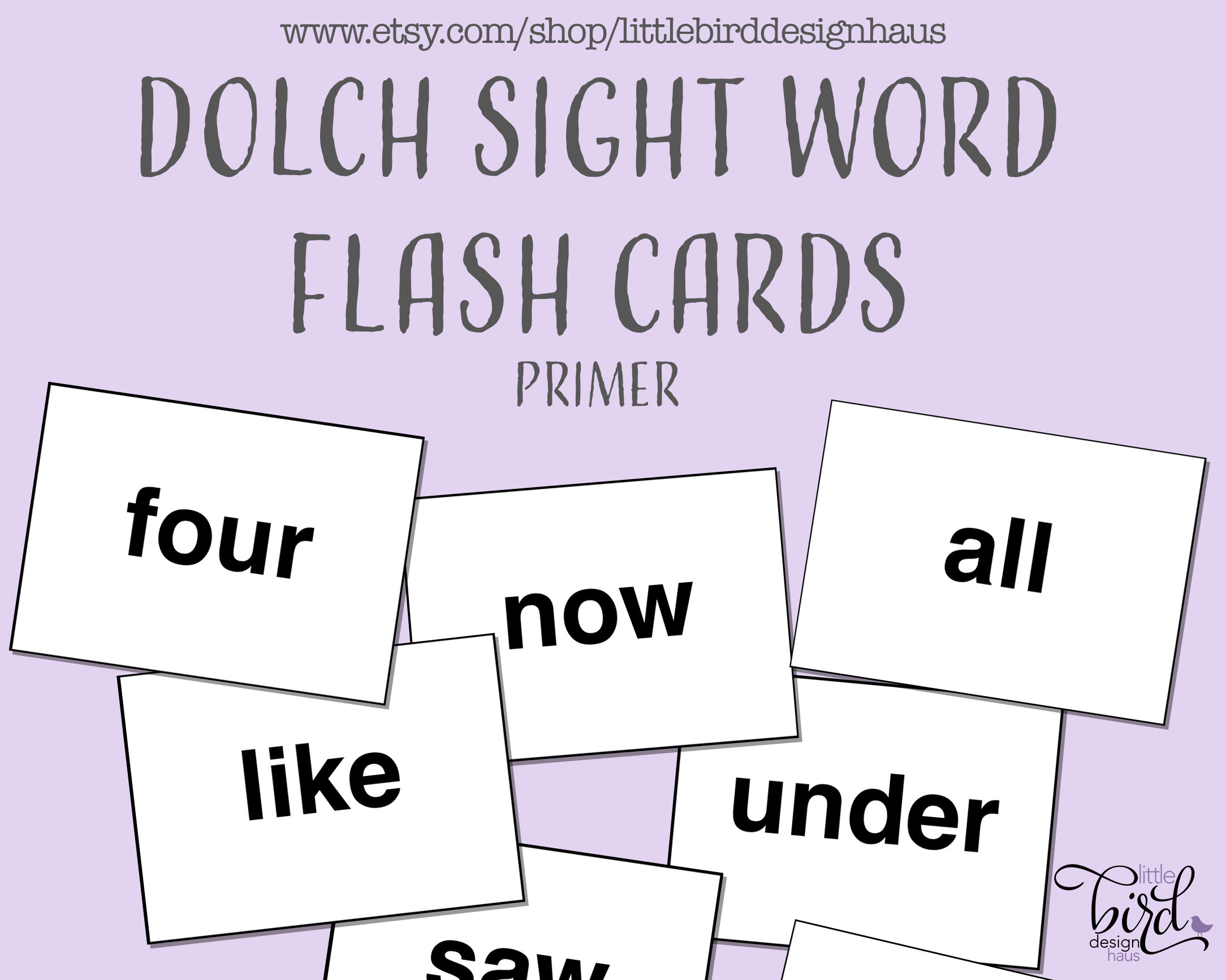 52 Dolch Primer Sight Word Flash Cards Printable. Kindergarten ...