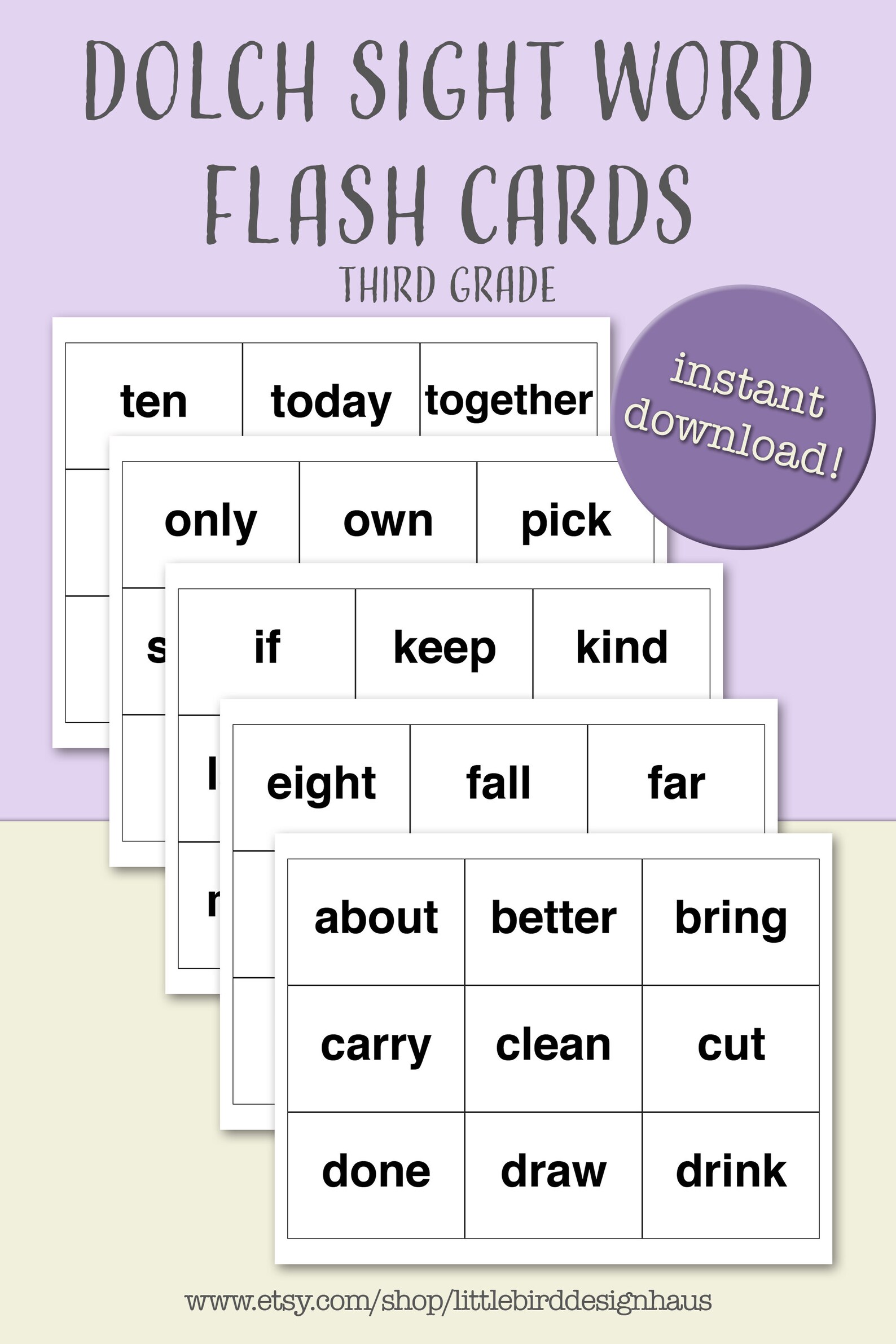 41 Dolch Third Grade Sight Word Flash Cards Printable. 3rd Grade ...